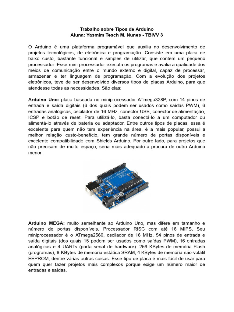 Pesquisa Tipos de Arduino | PDF | Arduino | USB Pesquisa Tipos de Arduino | PDF | Arduino | USB