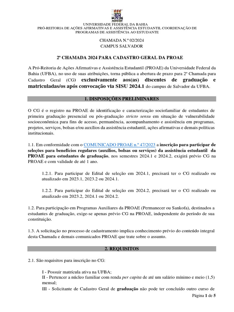 2024.1 - 2a Chamada CG Salvador Calouros | PDF