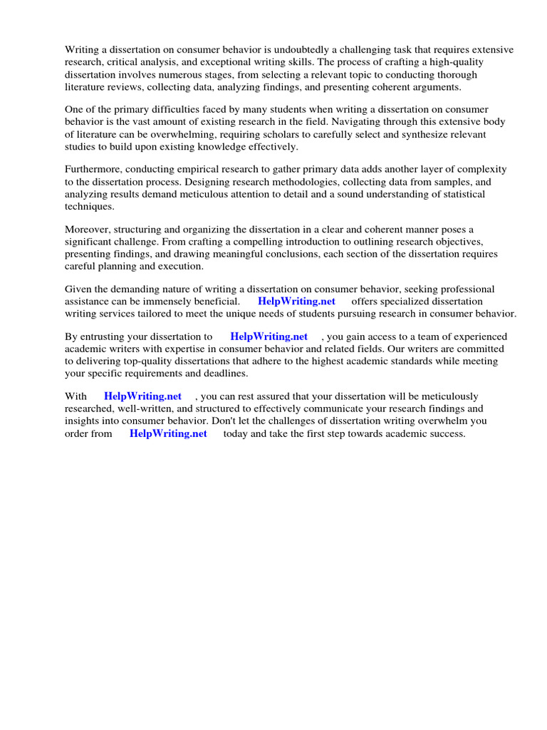 Dissertation On Consumer Behavior | PDF | Consumer Behaviour | Behavior
