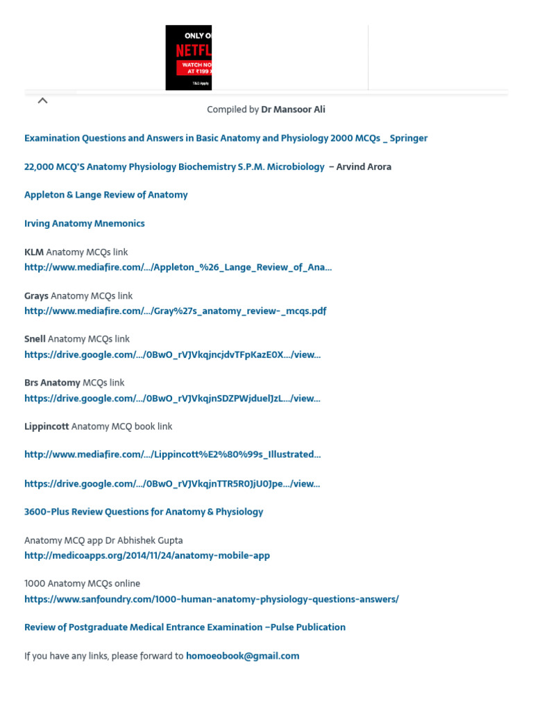 Multiple Choice Questions in Anatomy | PDF