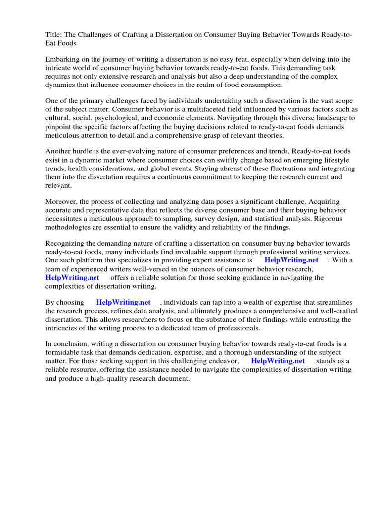 Dissertation On Consumer Buying Behaviour Towards Ready To Eat Foods | PDF | Consumer Behaviour ...