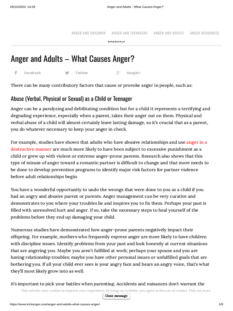 Anger and Adults - What Causes Anger | PDF | Anger | Adolescence