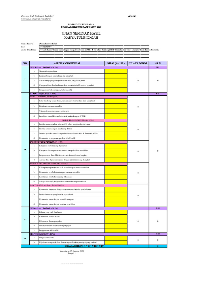Form Penilaian Semhas Penguji I | PDF