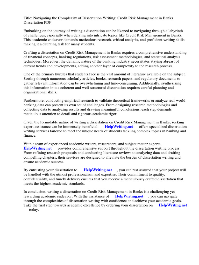 Credit Risk Management in Banks Dissertation PDF | PDF | Banks ...
