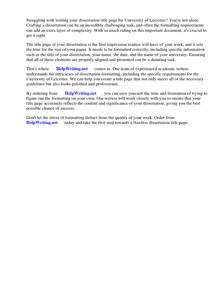 University of Leicester Dissertation Title Page | PDF | Thesis | Search Engine Optimization