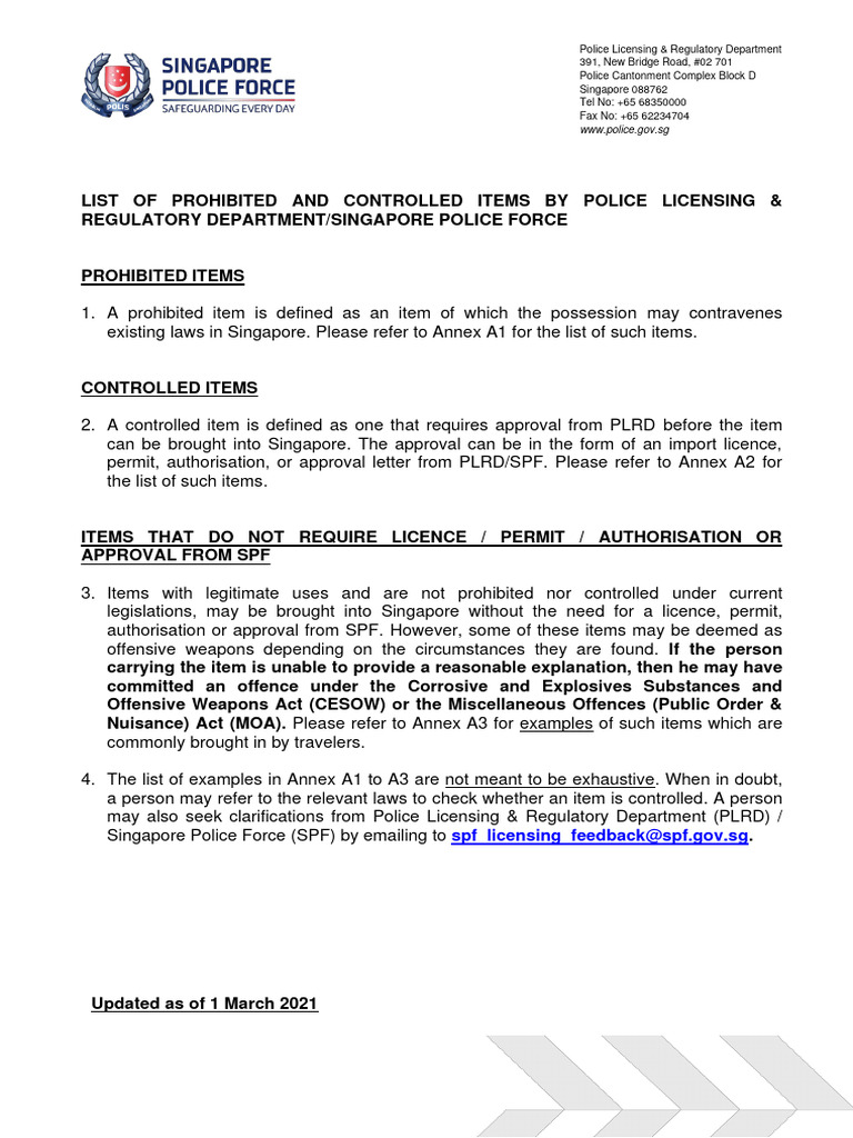 List of Permissible Controlled and Prohibited Items | PDF | Gun | Knife
