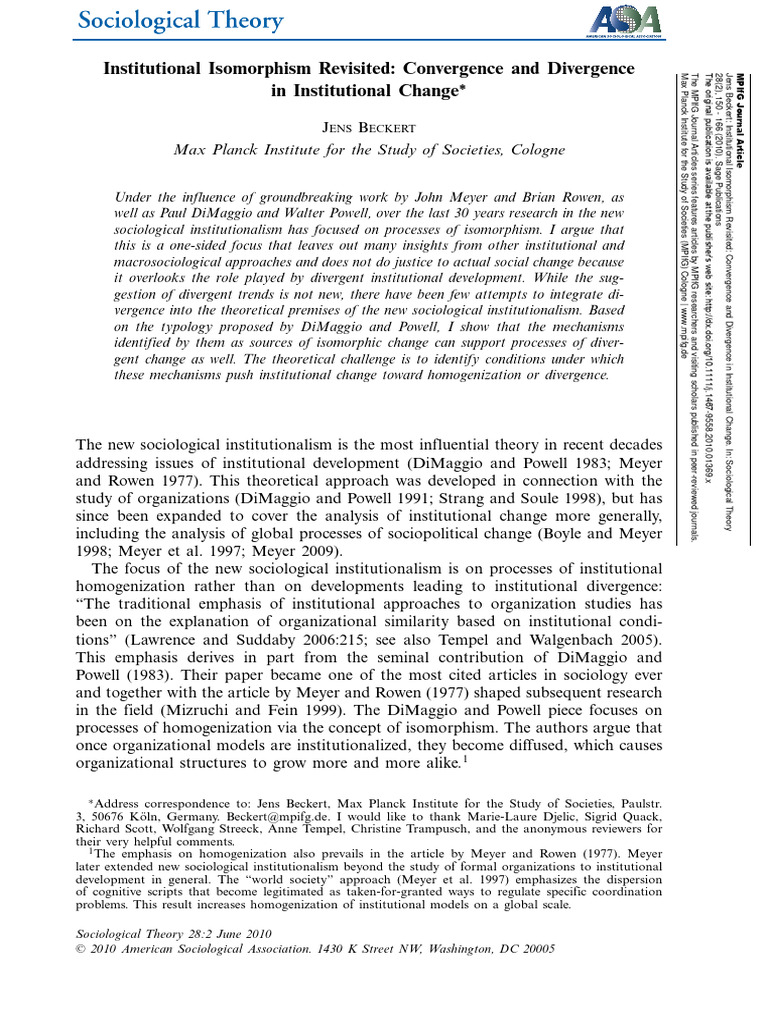 "Institutional Isomorphism Revisited Convergence and Divergence in ...
