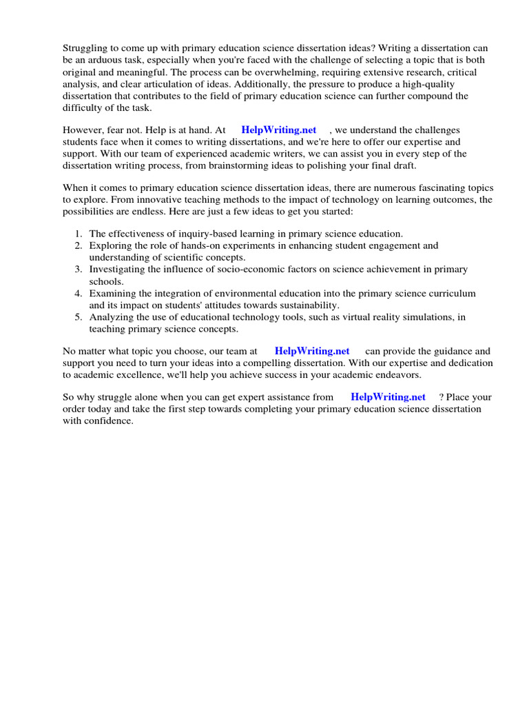Primary Education Science Dissertation Ideas | PDF | Science | Teachers