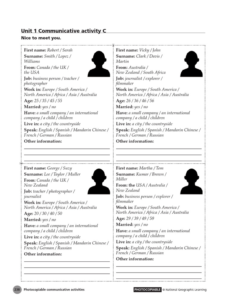 Elementary - Unit 1 - Communicative Activity C | PDF | Languages | Foreign Language Studies