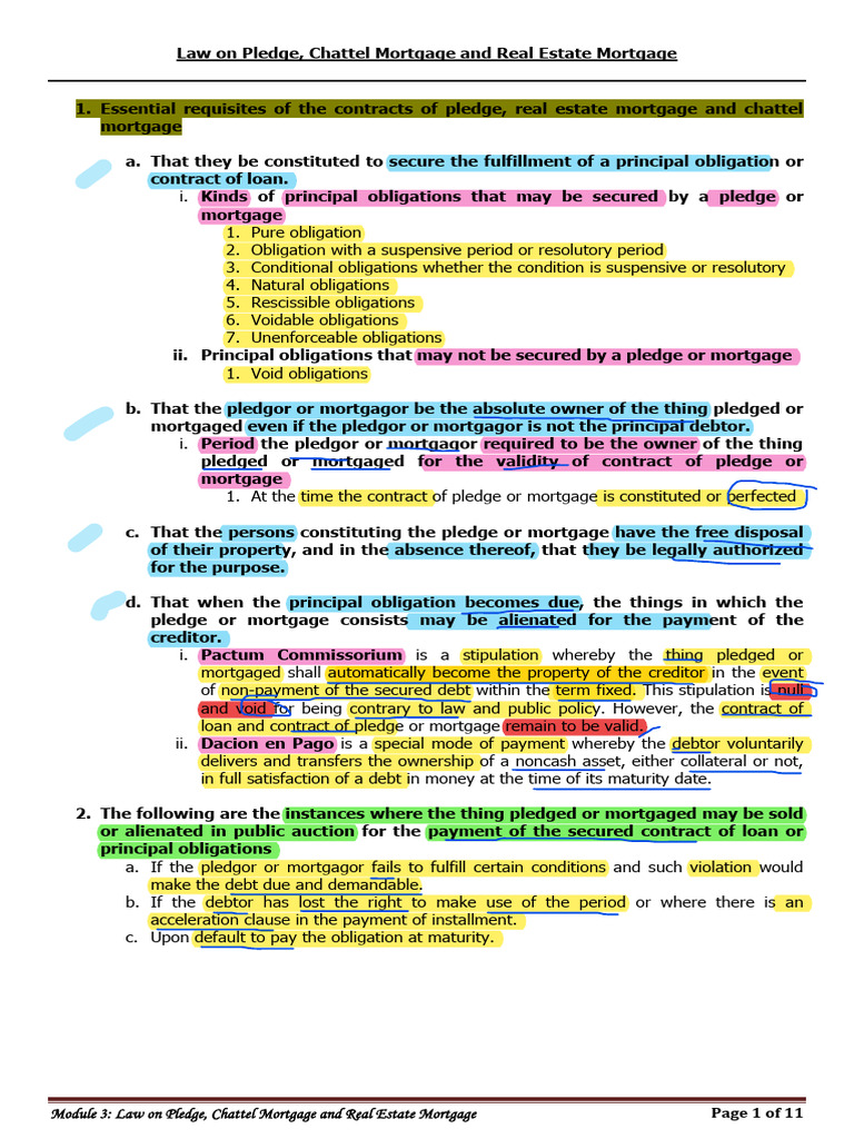 Law on Pledge and Mortgages Explained | PDF | Mortgage Law | Foreclosure