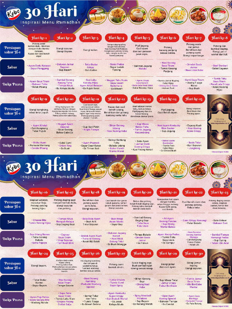 Menu Ramadhan 30 Hari | PDF