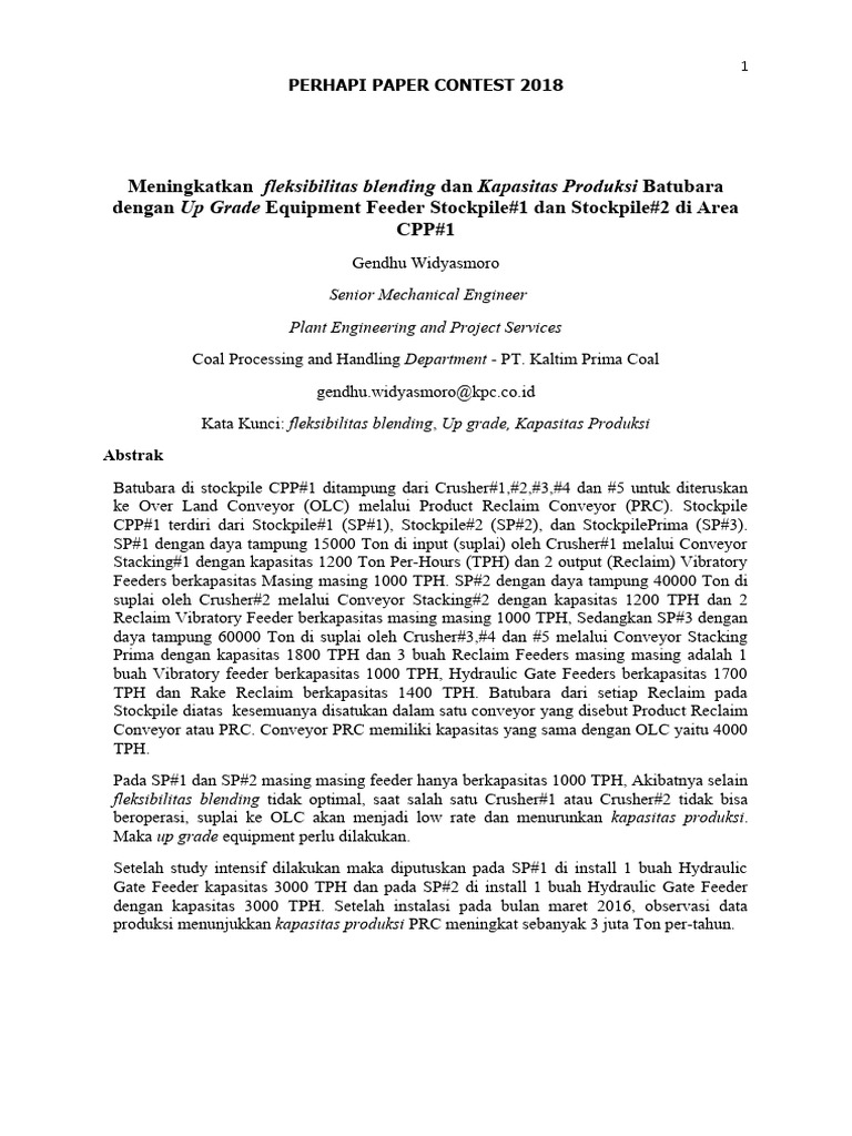 Meningkatkan Fleksibilitas Blending Dan Kapasitas Produksi Di Stockpile CPP#1 Revisi1 | PDF