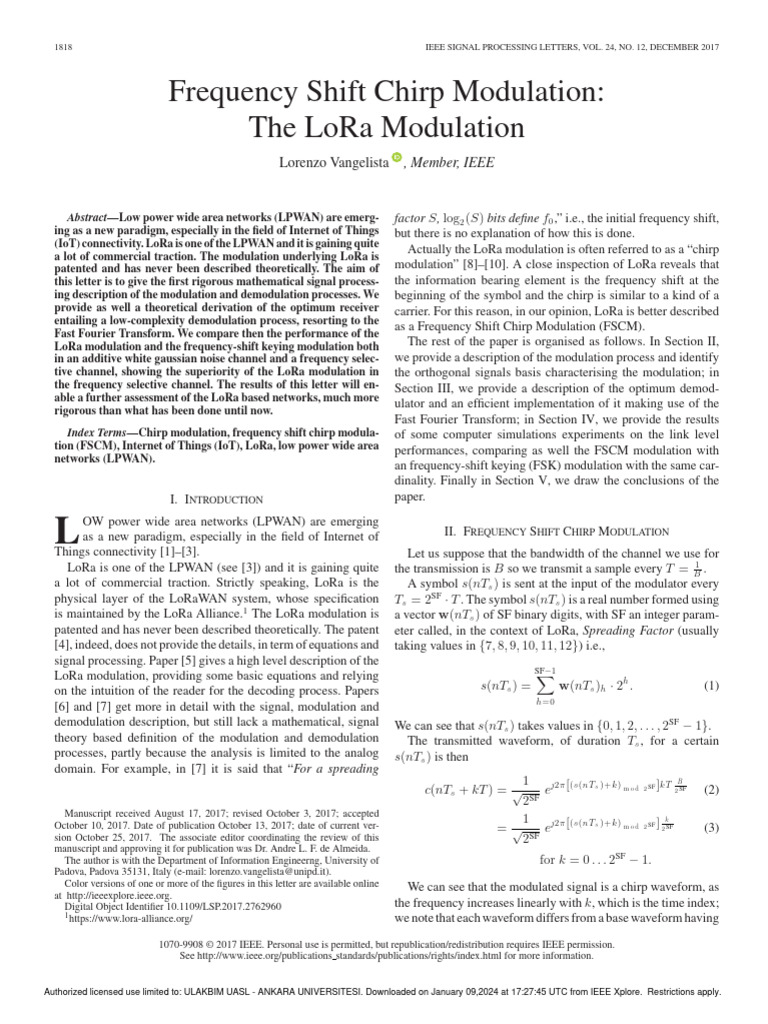 Frequency Shift Chirp Modulation The LoRa Modulation | PDF | Modulation | Computer Science