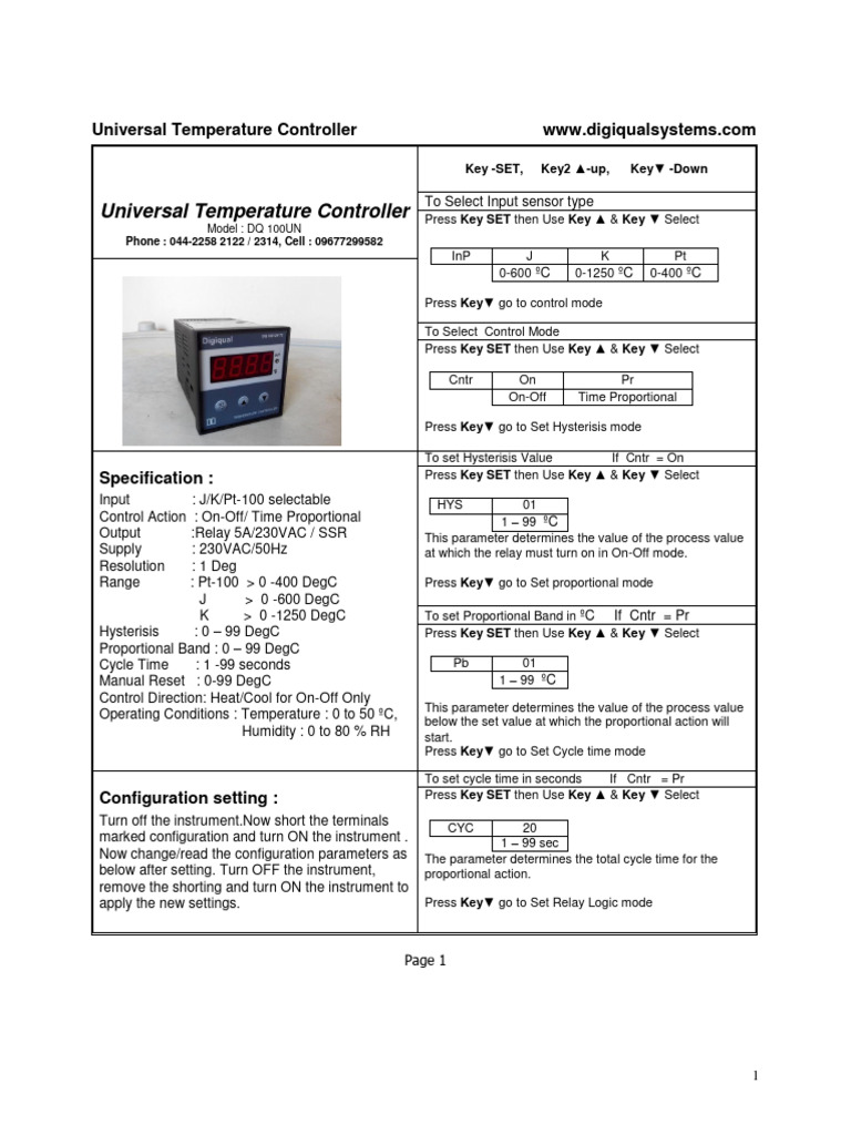 Digital Temperature Controller | PDF | Parameter (Computer Programming) | Hysteresis