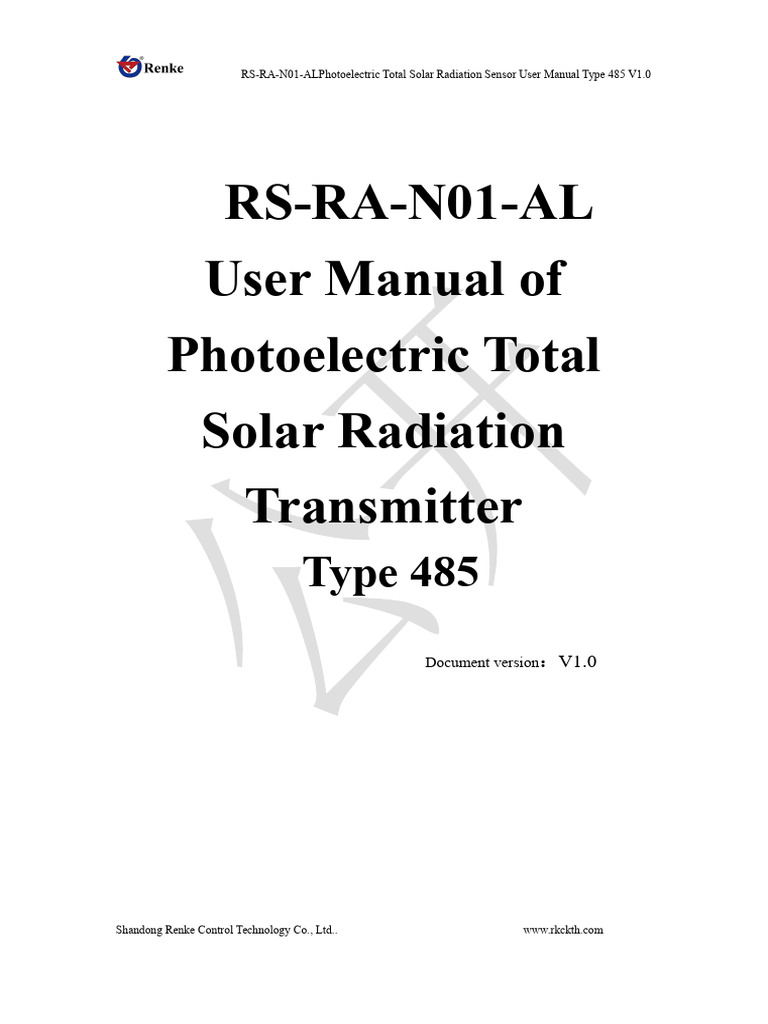 RS-RA-N01-AL User Manual of Photoelectric Total Solar Radiation ...
