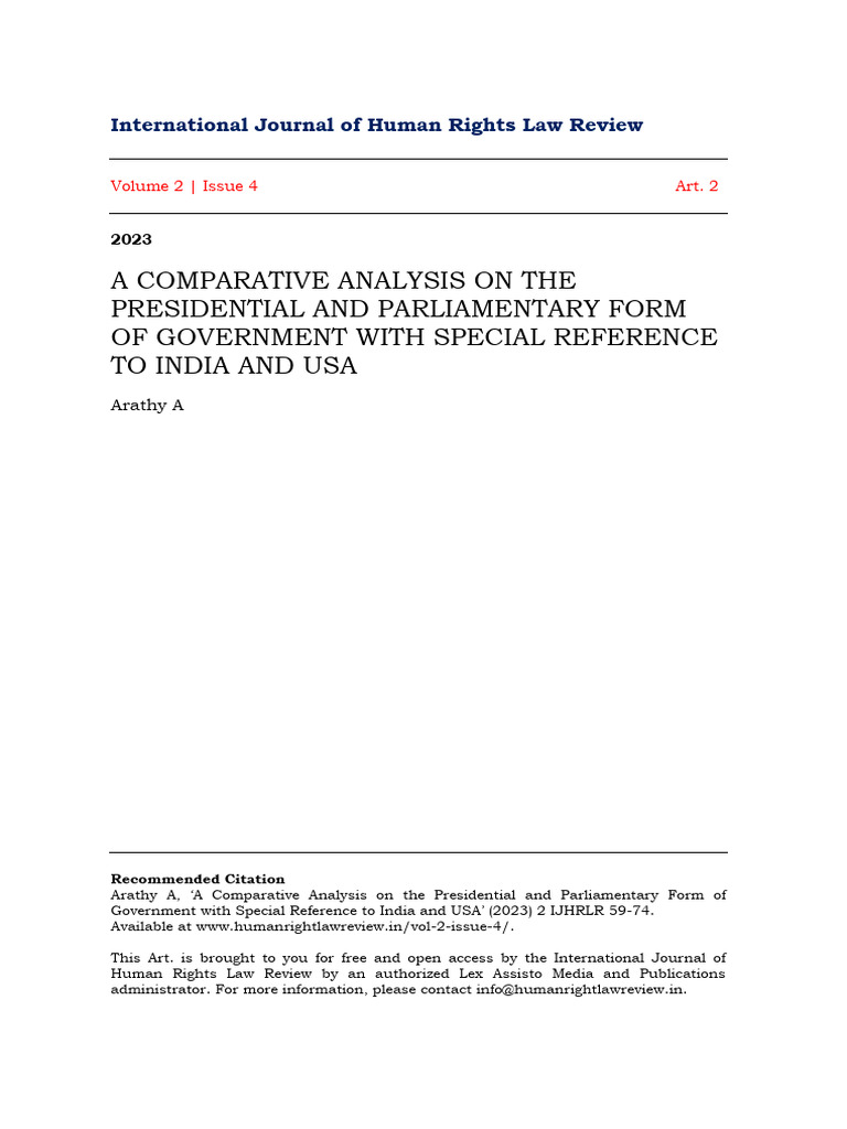 A Comparative Analysis On The Presidential and Parliamentary Form of ...