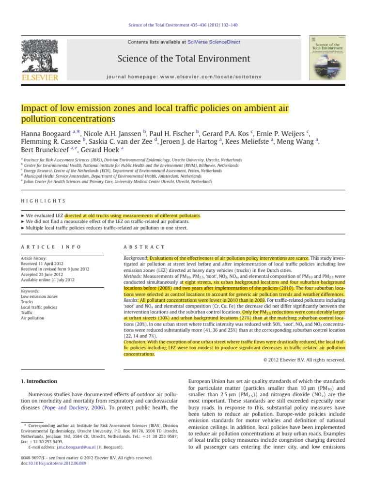 Impact of Low Emission Zones and Local Traffic Policies On Ambient Air ...
