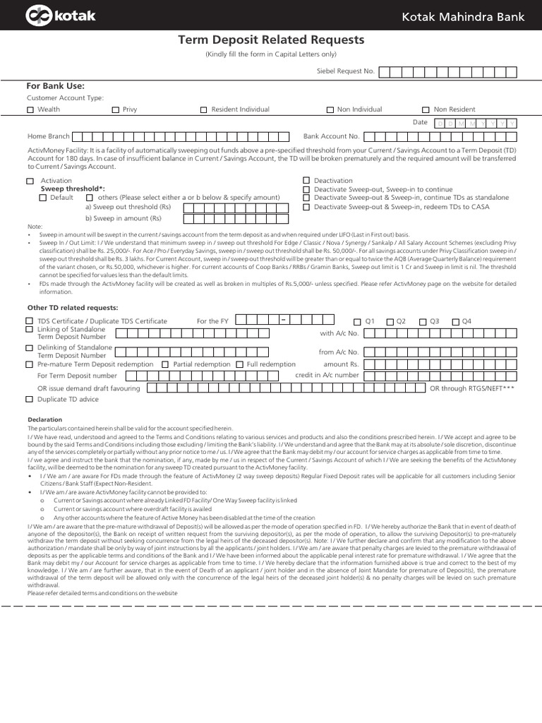 Term Deposit Services Form | PDF | Money | Personal Finance