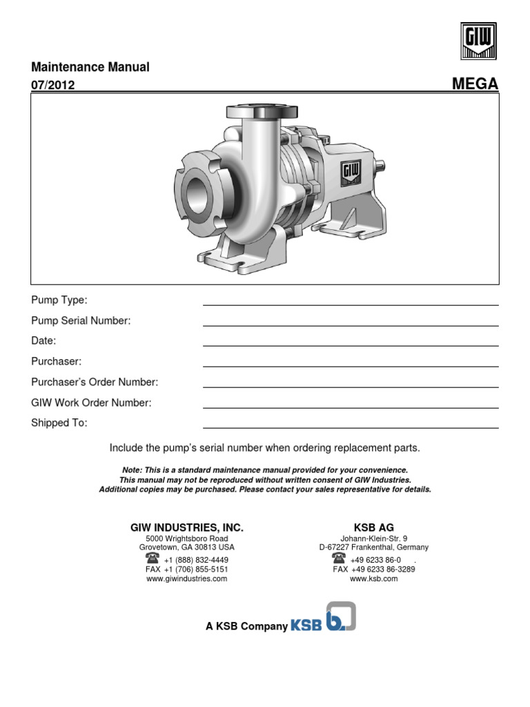 KSB_Mega_Instructions | PDF | Pump | Pipe (Fluid Conveyance)