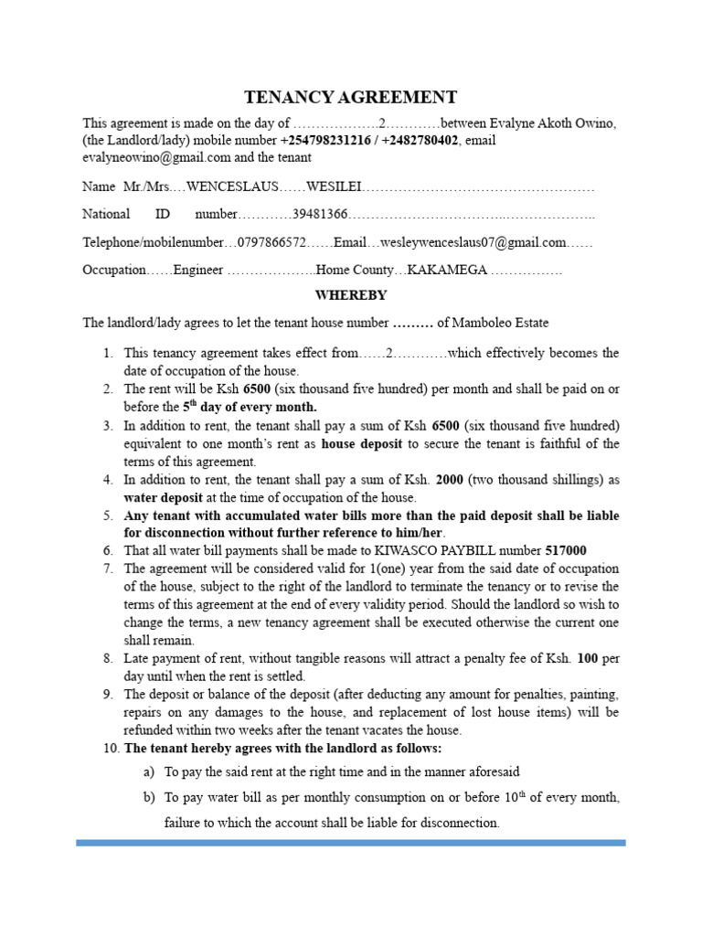 tenancy agreement | PDF | Leasehold Estate | Landlord