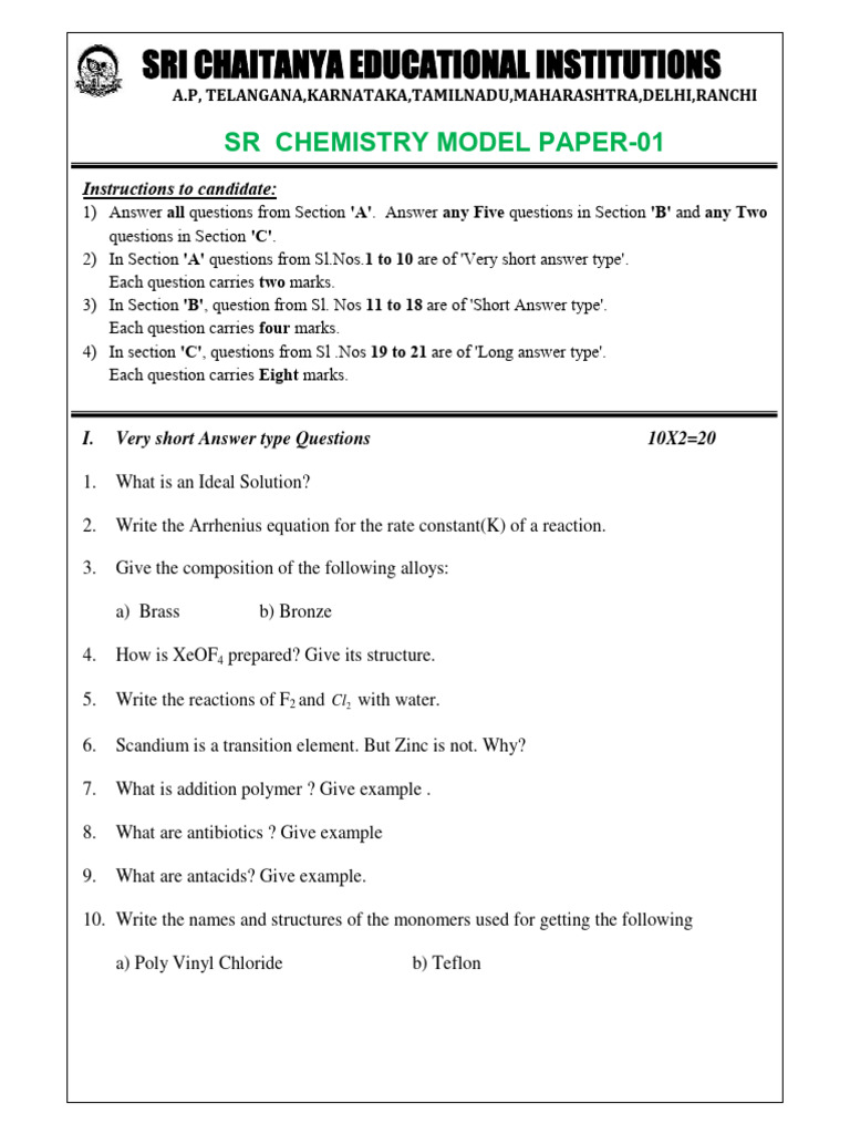 8th Class Chemistry Model Papers | PDF | Chemical Reactions | Ammonia