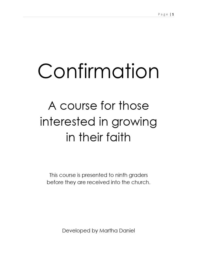 Ninth Grade Confirmation Course Overview | PDF | Justification ...