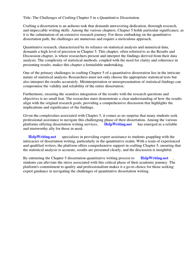 Chapter 5 Dissertation Quantitative | PDF | Thesis | Methodology