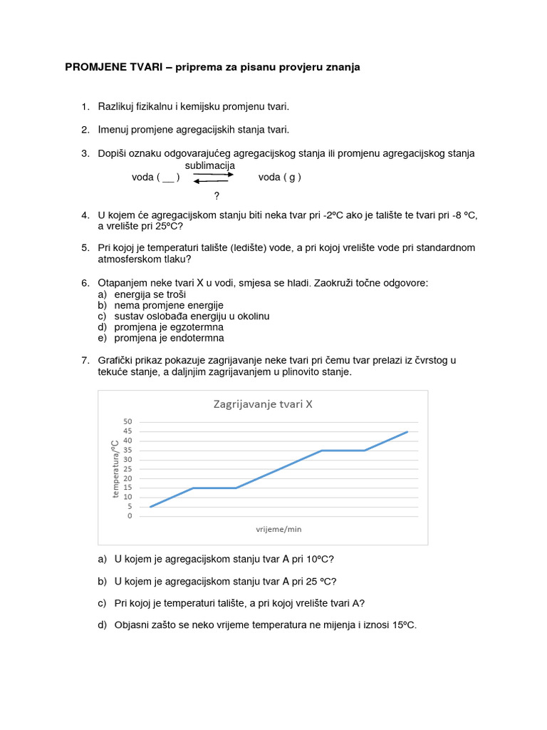 Promjene Tvari - Priprema Za Provjeru Znanja | PDF