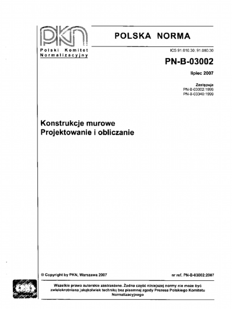 PN-B-03002..2007 Konstrukcje Murowe. Projektowanie I Obliczanie | PDF