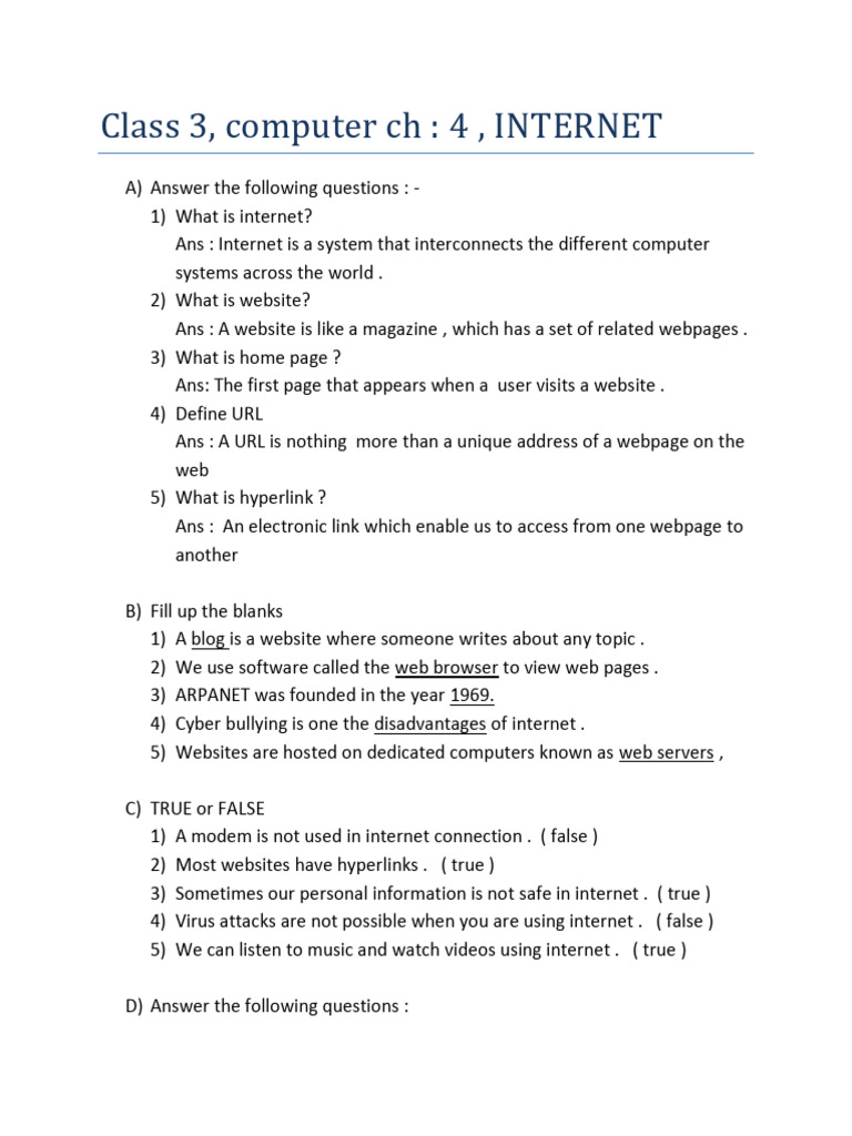 Class 3, Computer CH: 4, INTERNET | PDF