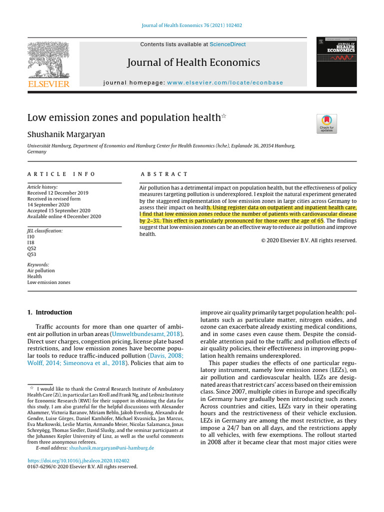 Low Emission Zones Boost Health | PDF | Air Pollution | Particulates