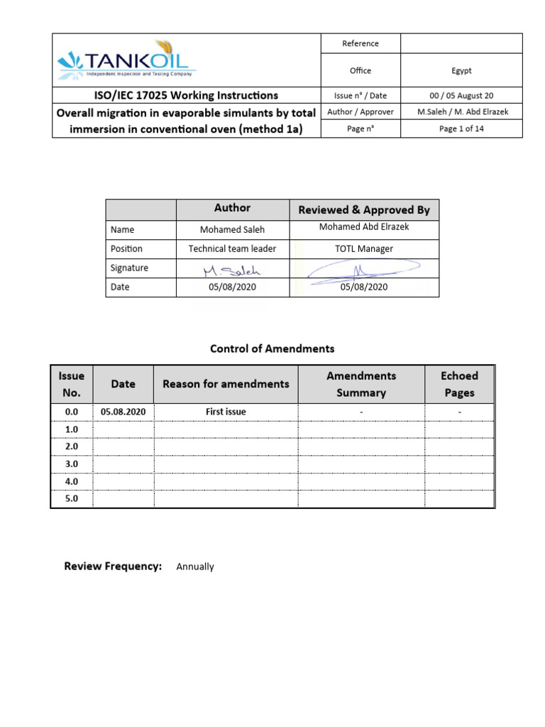 Overall migration in evaporable simulants by total immersion in ...