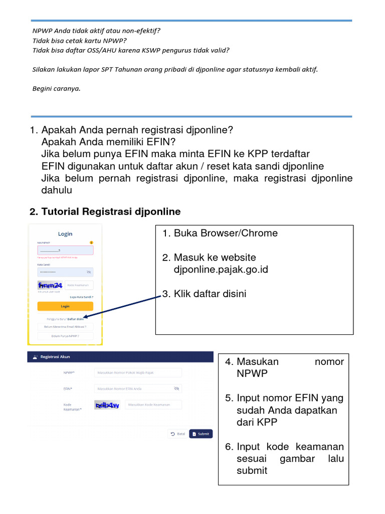 Tutor Registrasi, Lupa Password Djponline, Dan Lapor SPT 1770ss | PDF