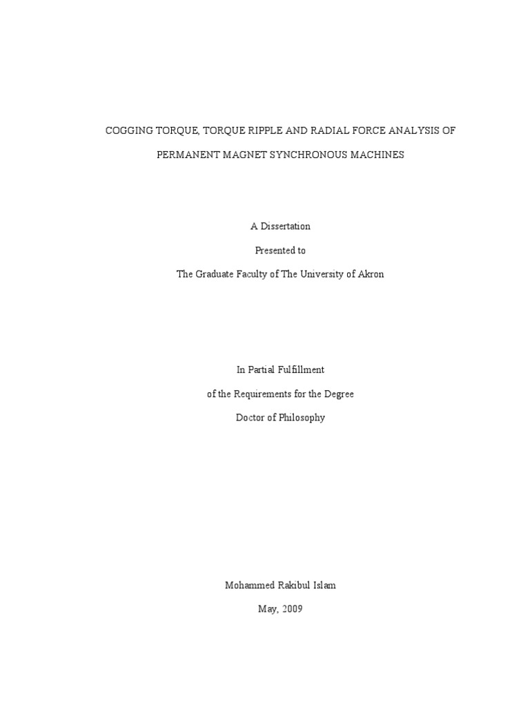 Cogging Torque, Torque Ripple and Radial Force Analysis of PMSM | PDF ...
