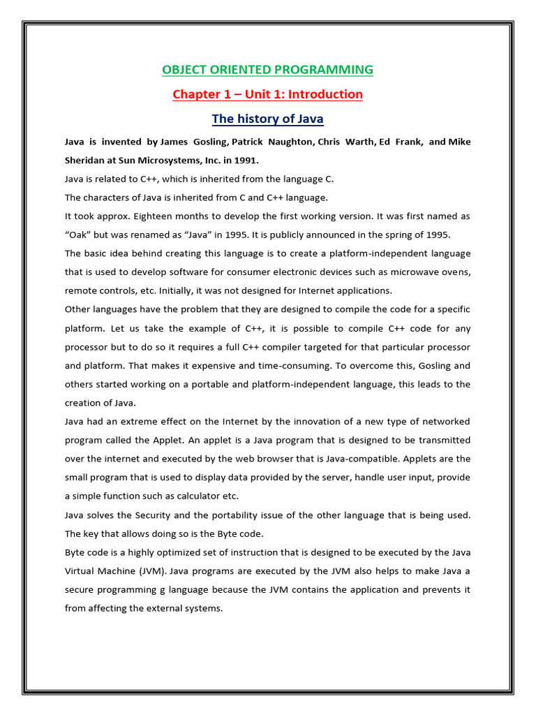 Chapter 1 - Unit 1 | PDF | Object Oriented Programming | Java Virtual Machine
