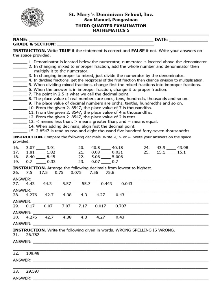 MATH 5 3rd Q | PDF | Mathematical Concepts | Division (Mathematics)