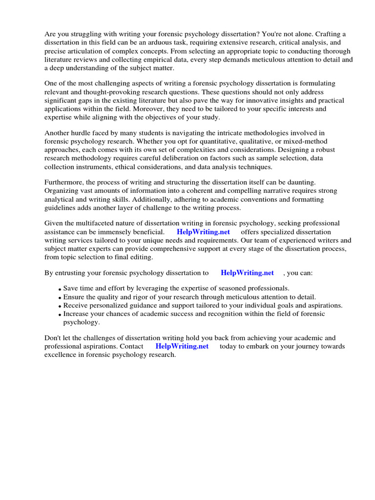 Forensic Psychology Dissertation Questions | PDF | Psychology | Crimes