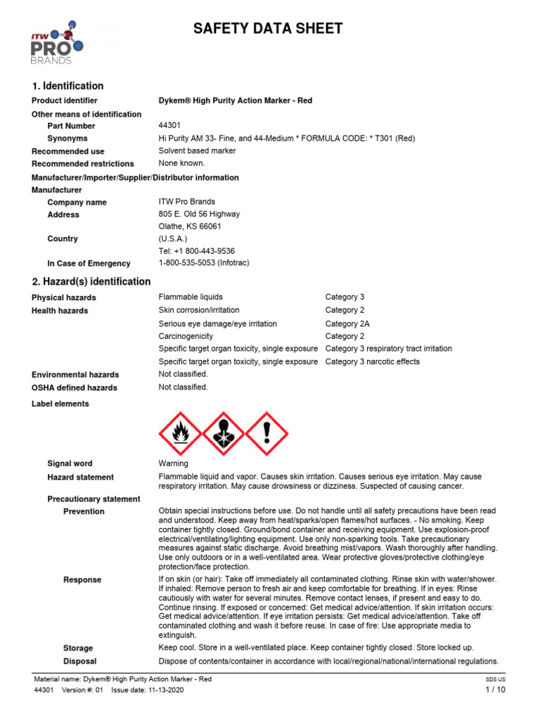 SDS Marker Red | PDF | Personal Protective Equipment | Firefighting