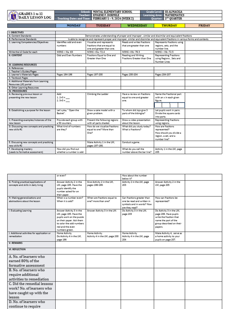 Grade 3 Math Lesson Plan | PDF | Learning | Numbers