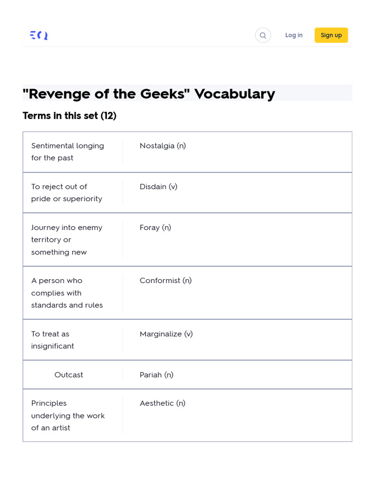 Revenge of The Geeks Vocabulary Flashcards Quizlet | PDF
