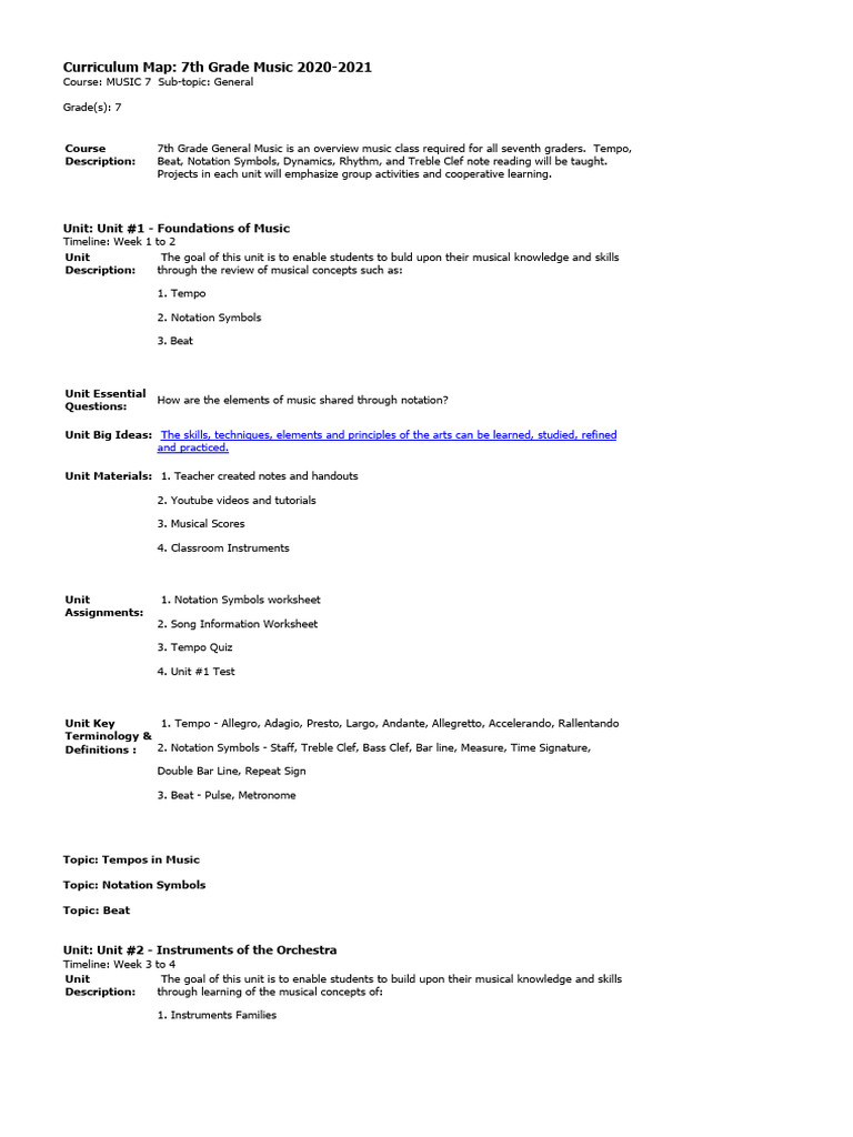 7th Grade Music Curriculum | PDF | Tempo | Musical Notation