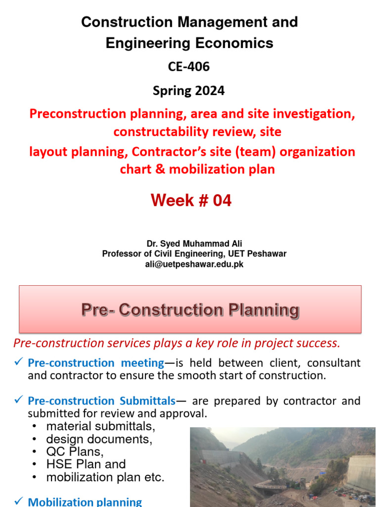 04.1 Week-04 Preconstruction Planning, Site Layout, Mobilization, Site ...