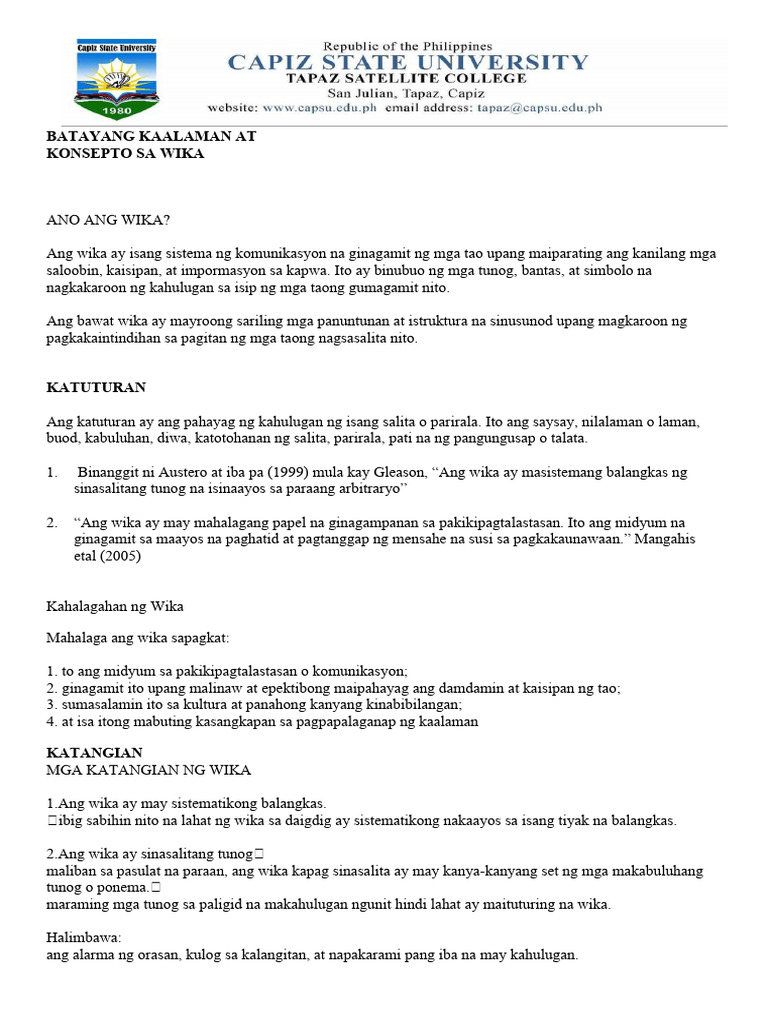 Filipino Handout | PDF