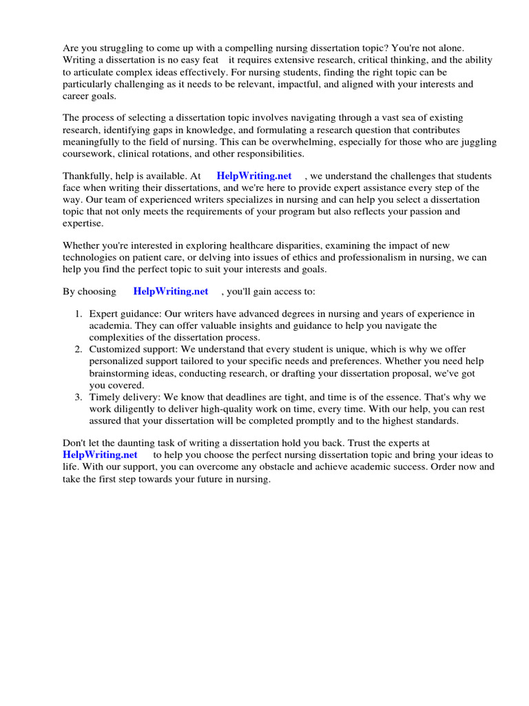 Examples of Nursing Dissertation Topics | PDF | Nursing | Mental Health