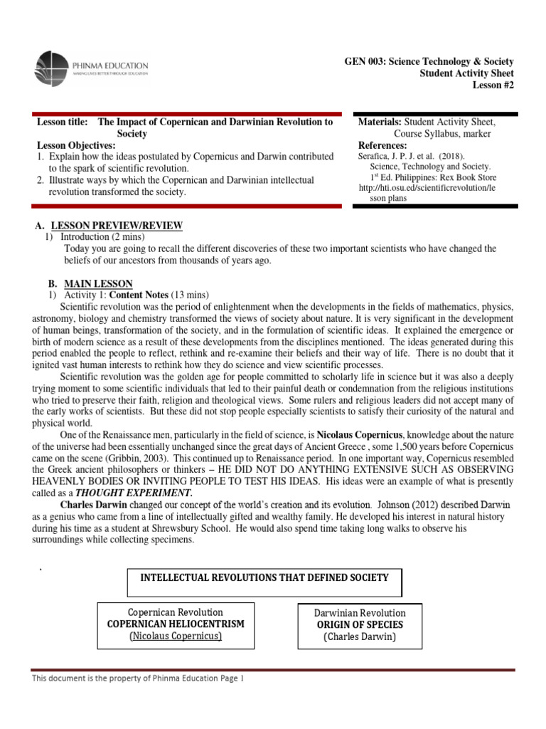 GEN 003 Lesson 2 STS SAS | PDF | Heliocentrism | Nicolaus Copernicus