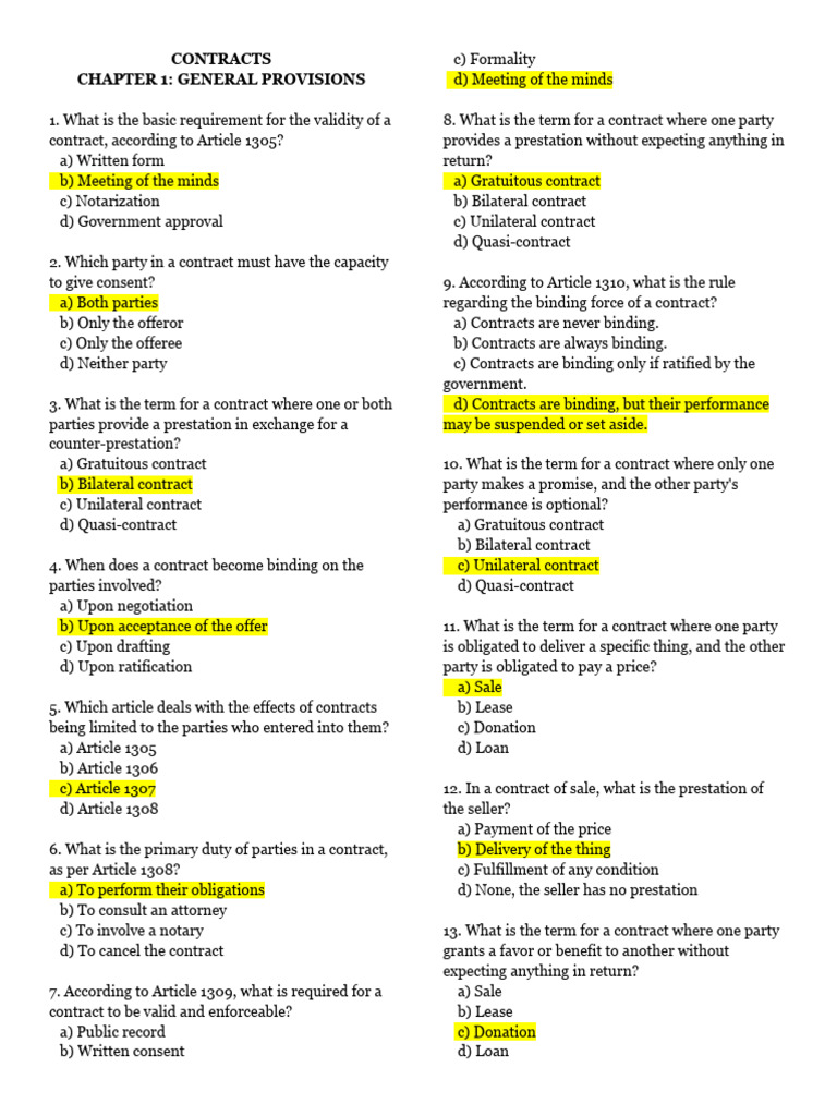 CONTRACTS Chapter 1&2 Reviewer | PDF | Offer And Acceptance | Lease