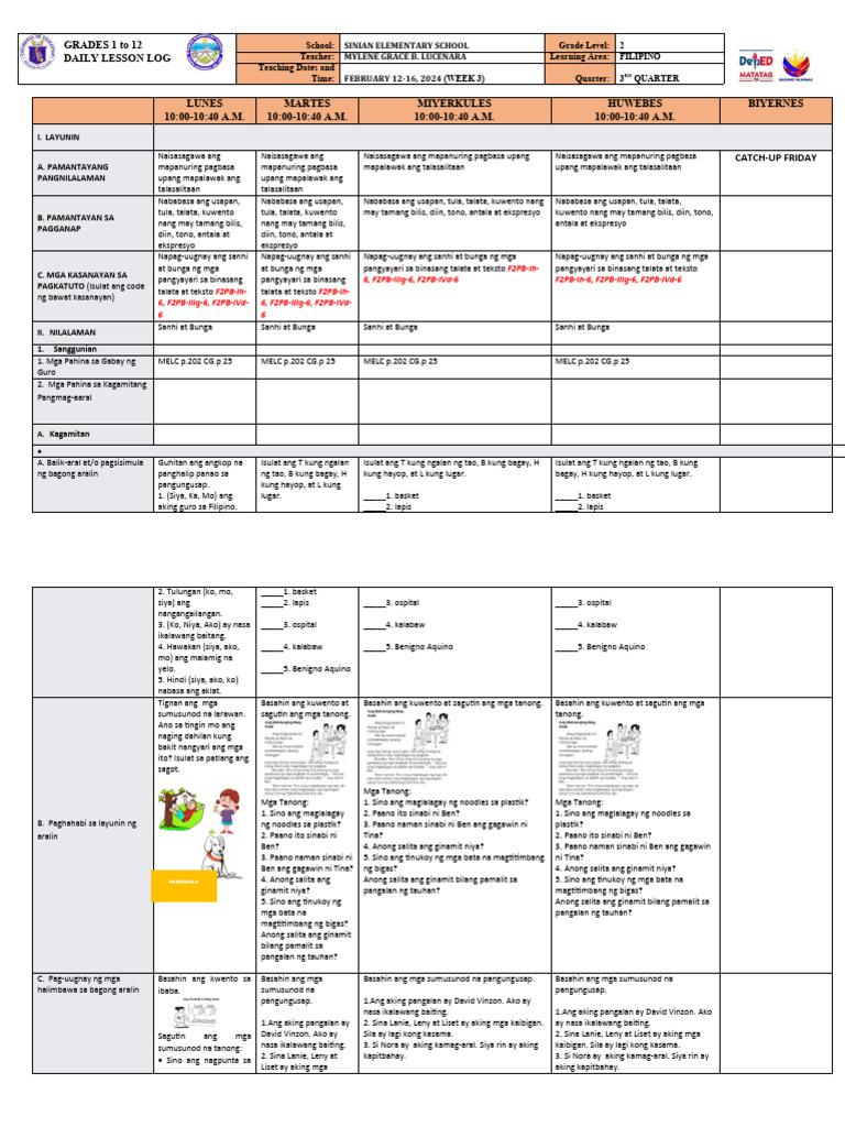DLL Filipino-2 Q3 W3 | PDF