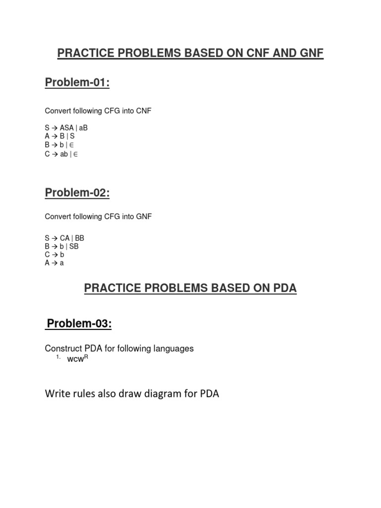 Practice Questions CNF GNF PDA | PDF | Finance & Money Management ...