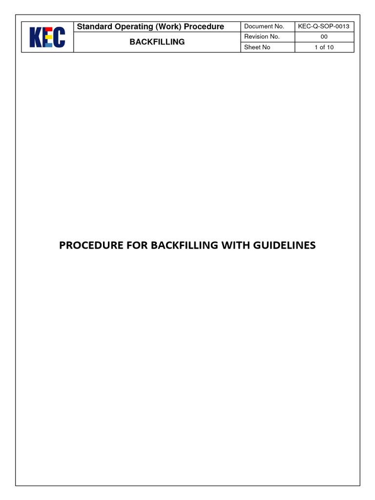 Backfilling Procedure and Guidelines | PDF | Personal Protective ...