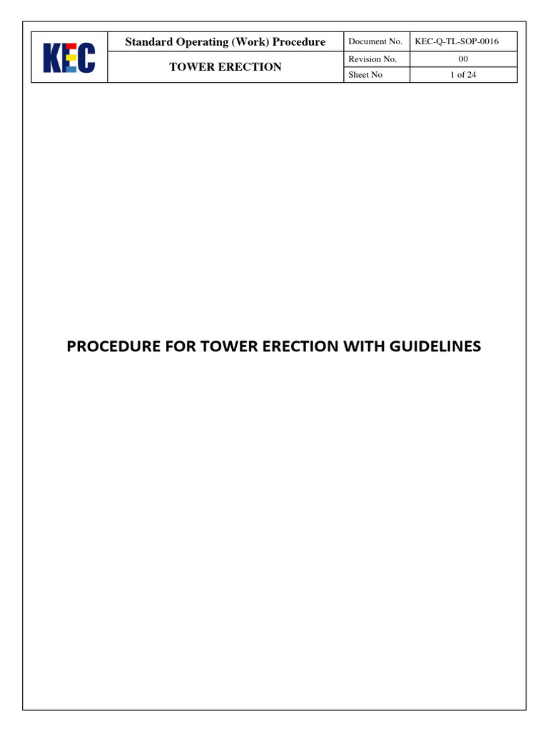 SOP-0016- Standard Operating (Work) Procedure - ToWER ERECTION | PDF ...